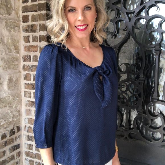 CAbi | Tops | Cabi 5525 Polka Dot Tie Front Knot Blouse Navy Xlarge Euc ...